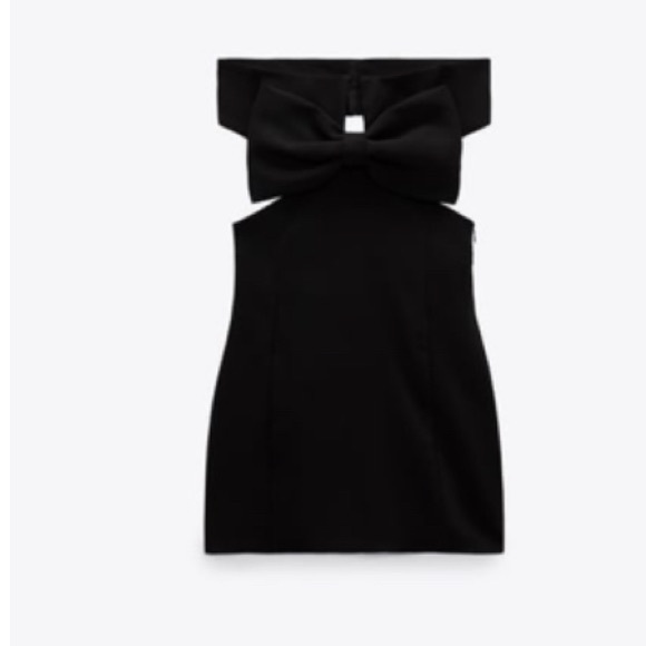 Zara | Dresses | New Zara Cut Out Strapless Tied Bow Mini Lbd Dress ...